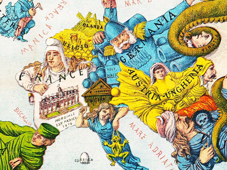 Funny World Map From 1878 Carta Comica by Augusto Gross - Printable ...