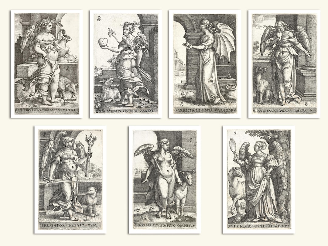 Seven Deadly Sins Set for Print, Antique Illustrations Capital Sins Art ...