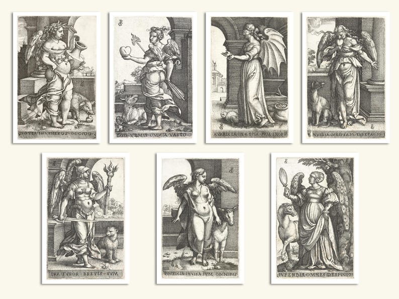 Seven Deadly Sins Set for Print, Antique Illustrations Capital Sins Art ...