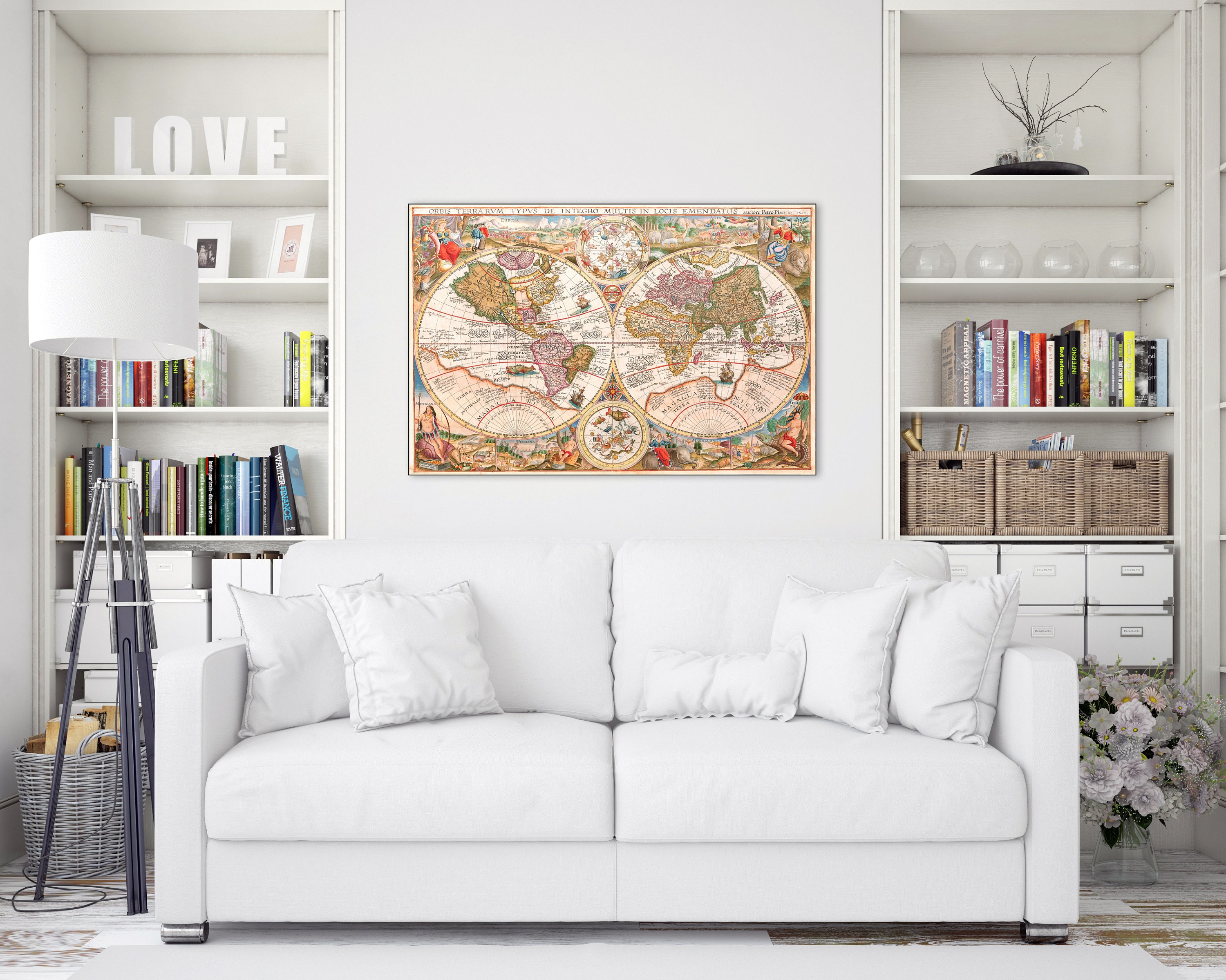 Antique World Map by Petrus Plancius 1594 Printable File, Digital Wall ...