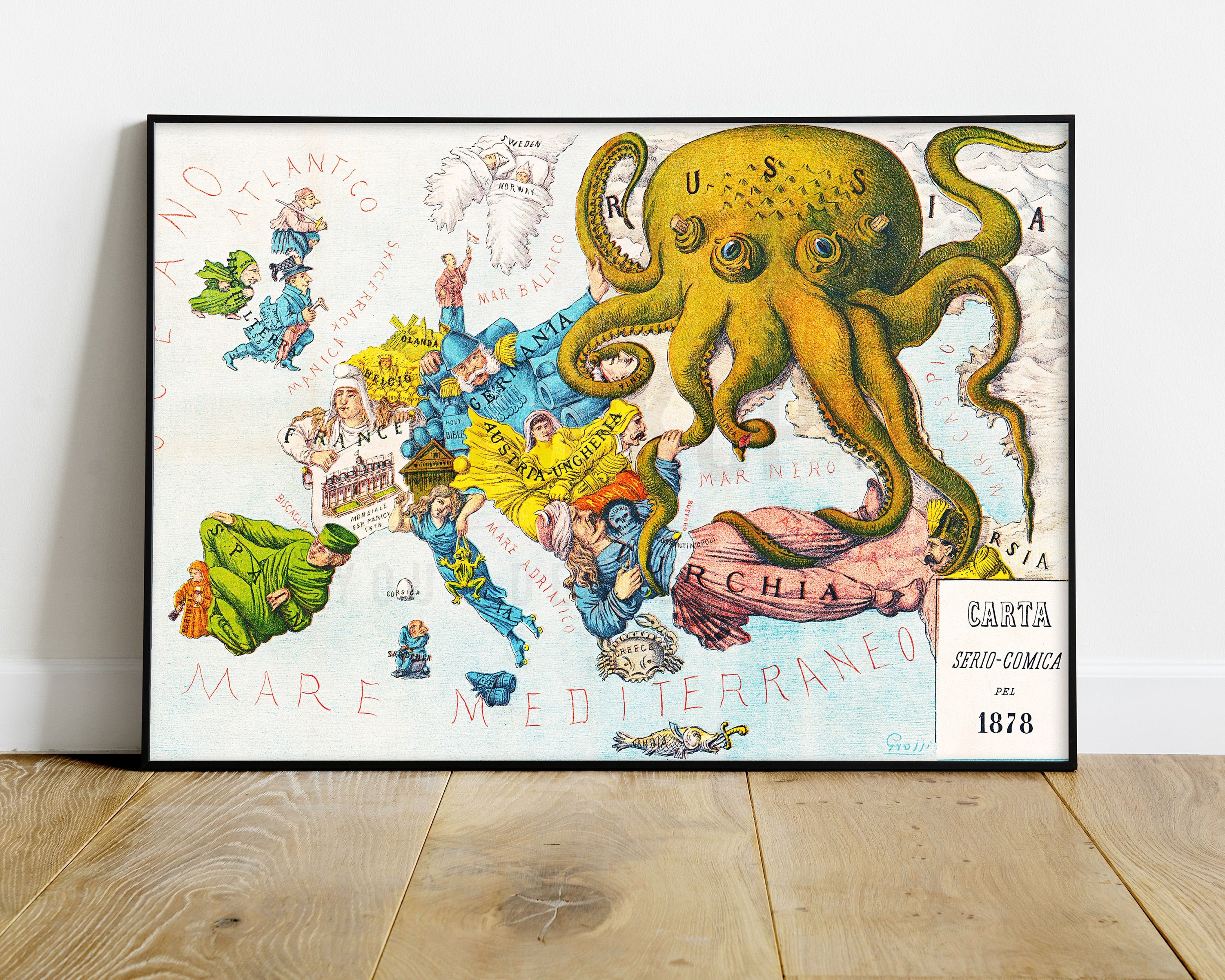 Funny World Map From 1878 Carta Comica by Augusto Gross - Printable ...