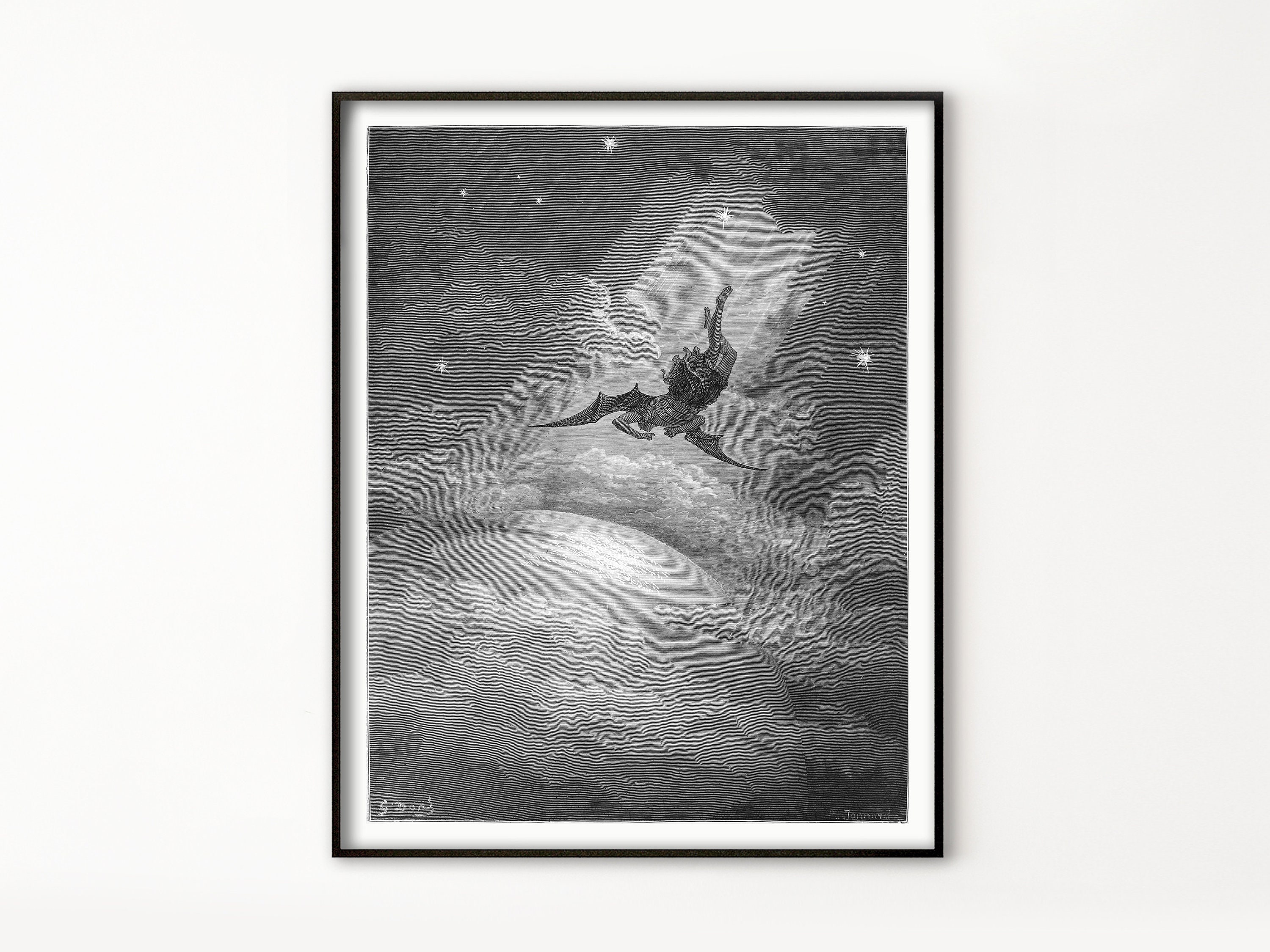 Fallen Angel. John Milton's Paradise Lost. Vintage Engraving by Gustave ...