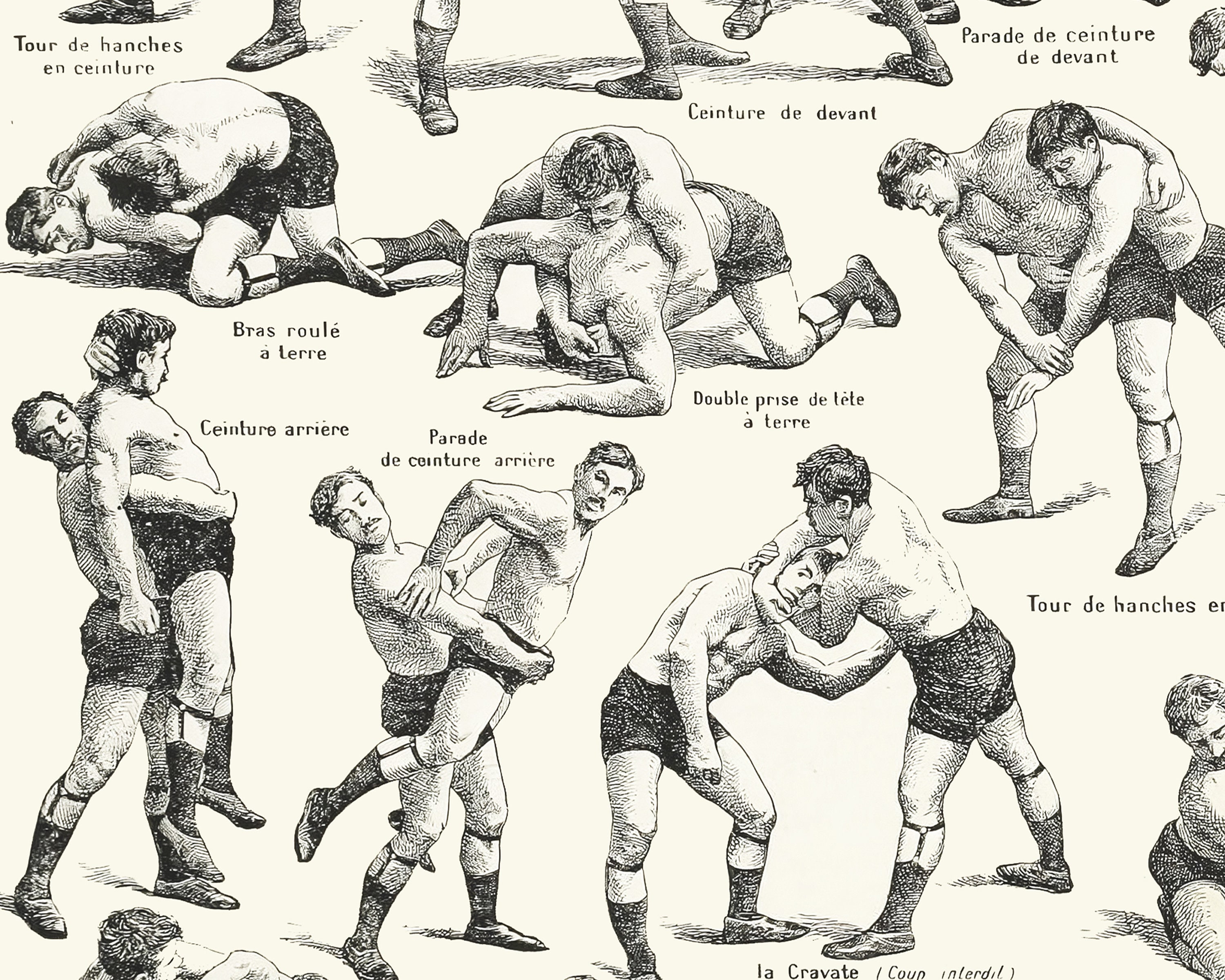 Wrestling Moves and Poses. Hand Drawn, Vintage Illustration of ...
