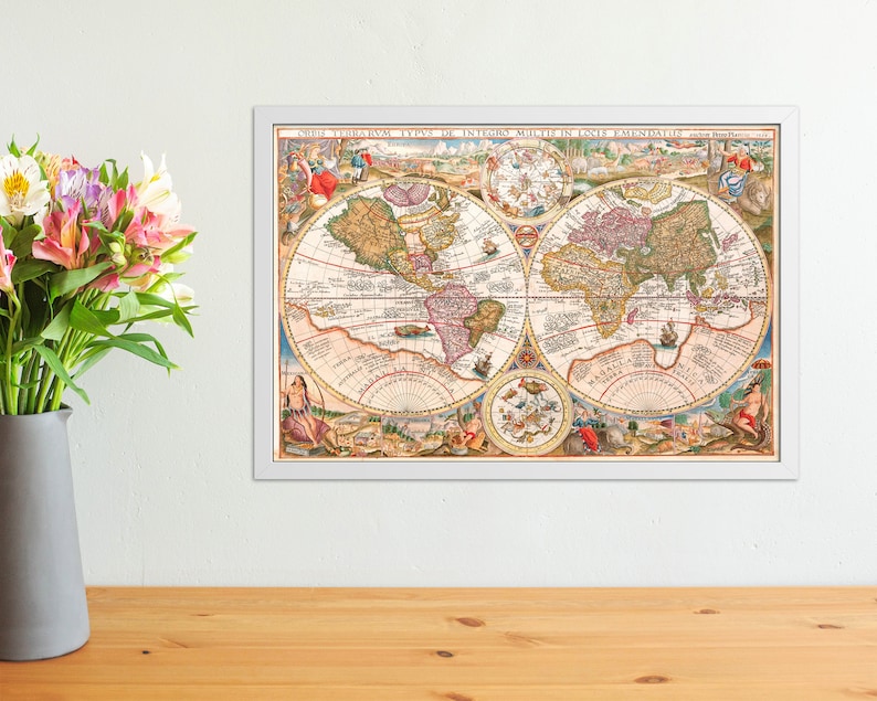 Antique World Map by Petrus Plancius 1594 Printable File, Digital Wall ...