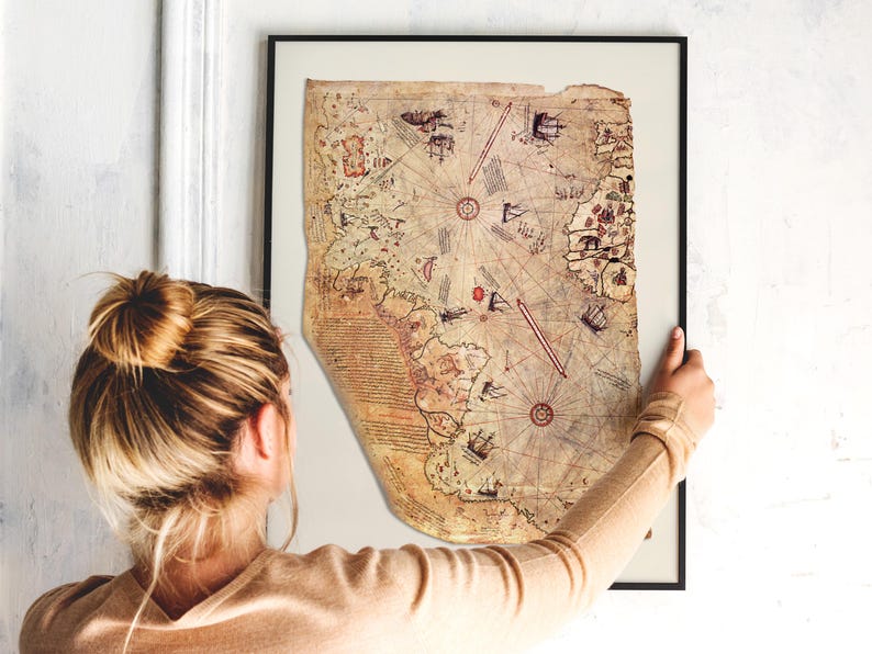 Piri Reis Map 1513 Vintage World Map, Ancient Nautical Chart ...