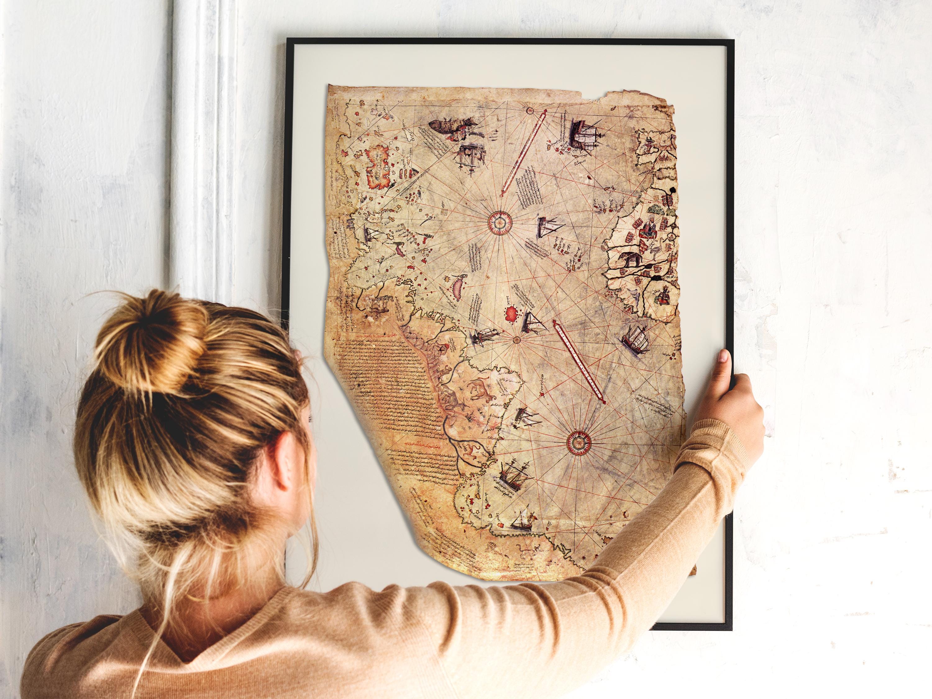 Piri Reis Map 1513 Vintage World Map, Ancient Nautical Chart ...