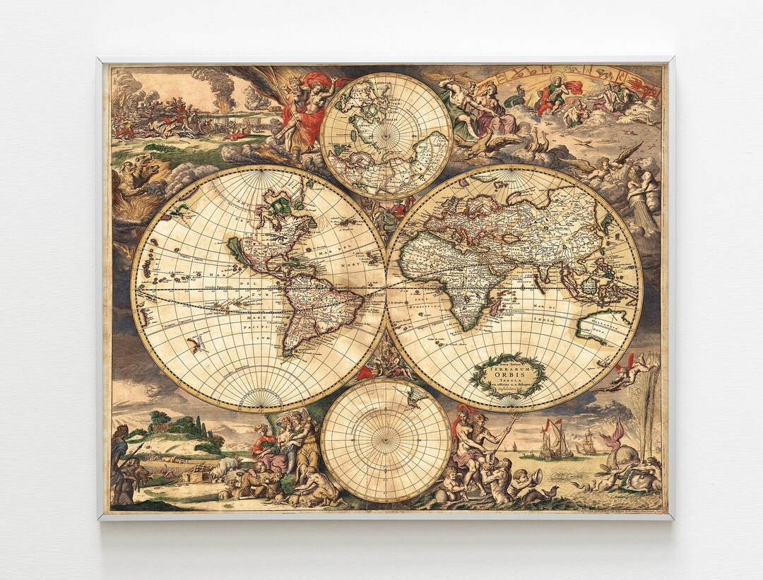 Antique World Map Ca 1668 Printable File, Vintage Map Print, Antique ...