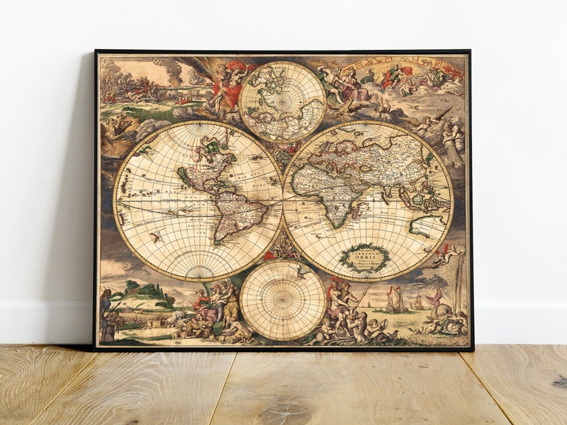 Antique World Map Ca 1668 Printable File, Vintage Map Print, Antique ...