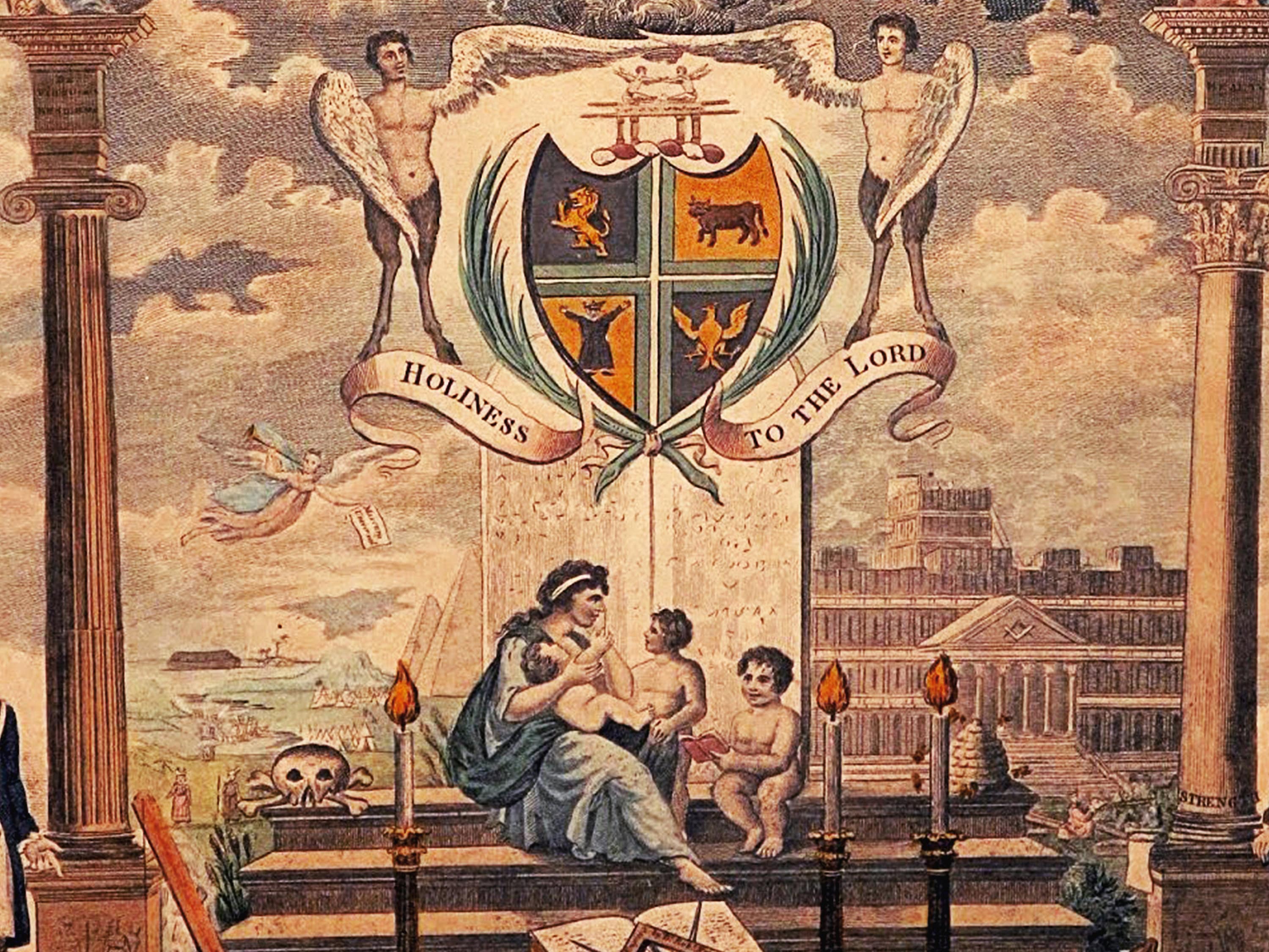 Masonic Temple Pillars and Crest Printable Freemasonry Art Grand Lodge ...