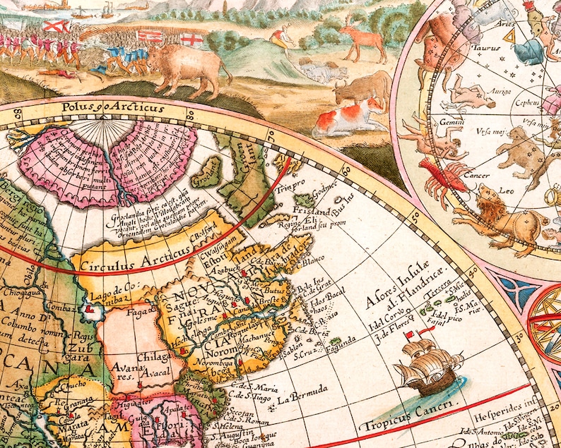 Antique World Map by Petrus Plancius 1594 Printable File, Digital Wall ...