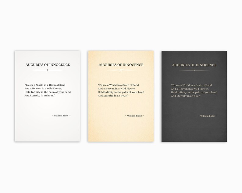 Auguries of Innocence - William Blake Poem. Book Page Quote. Printable ...