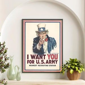 Uncle Sam Digital Print US Army Poster Drafting Wall Art Vintage ...