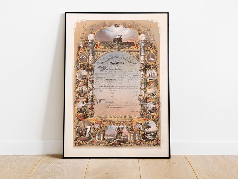 Freemason Certificate, Masonic Member Registration, Antique Freemasonry ...