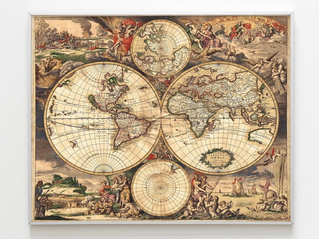 Antique World Map Ca 1668 Printable File, Vintage Map Print, Antique ...