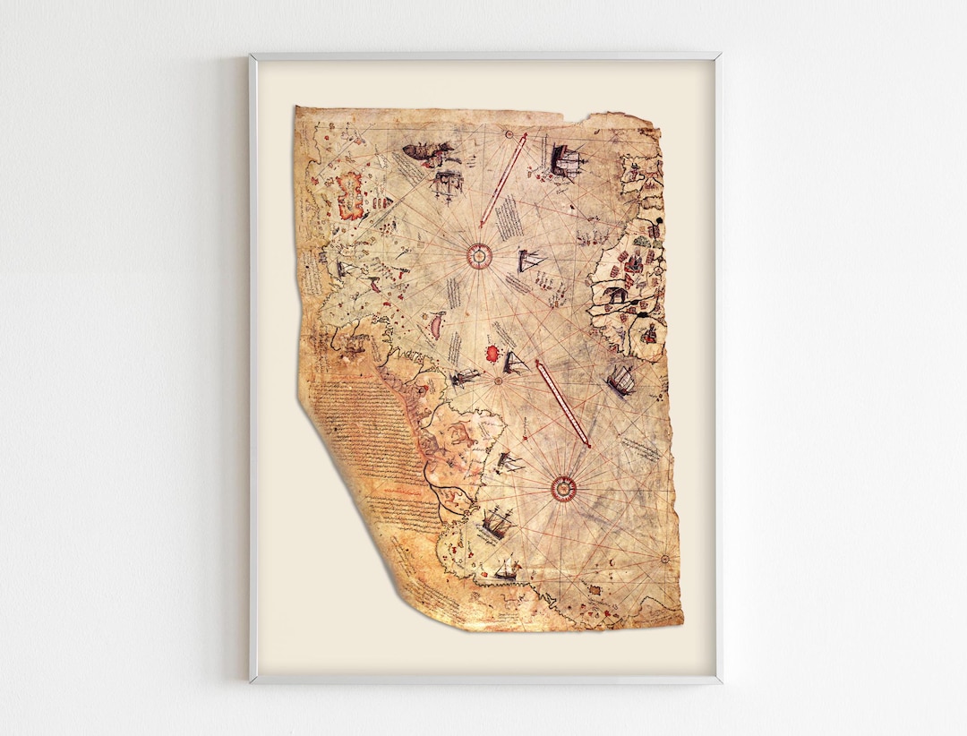 Piri Reis Map 1513 Vintage World Map, Ancient Nautical Chart ...