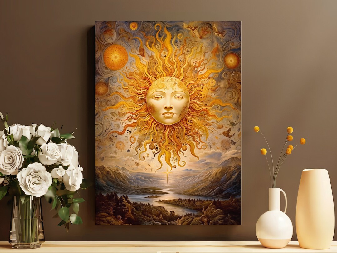 Bohemian Sun Printable Painting, Indie Sun Poster Celestial Vintage Art ...