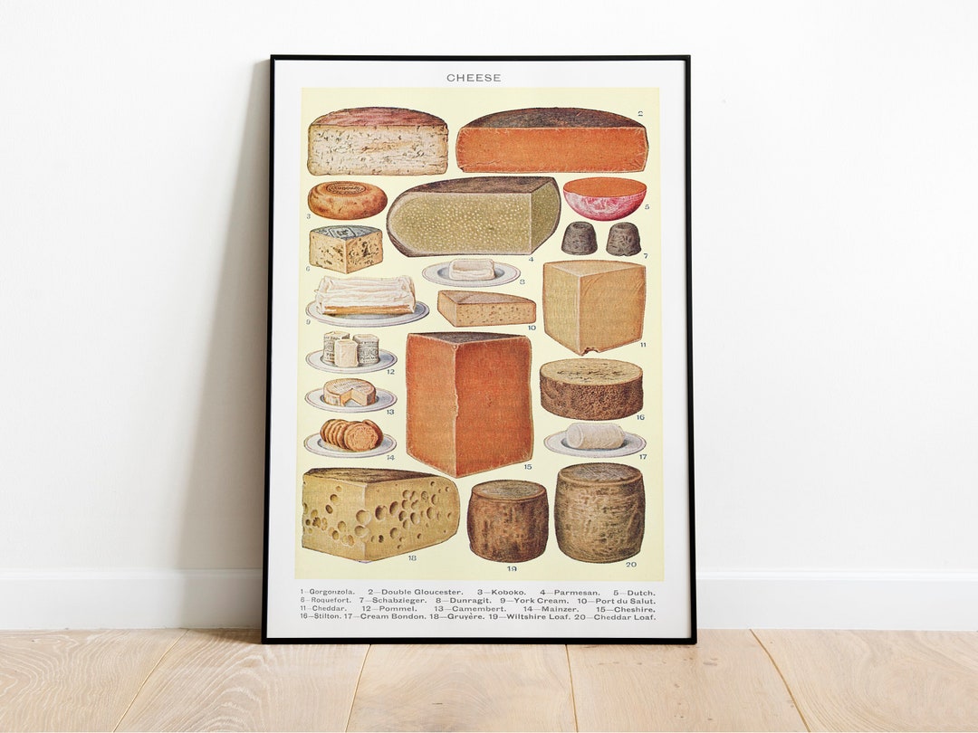 Cheese Printable Poster for Kitchen Decor, Vintage Illustration of ...