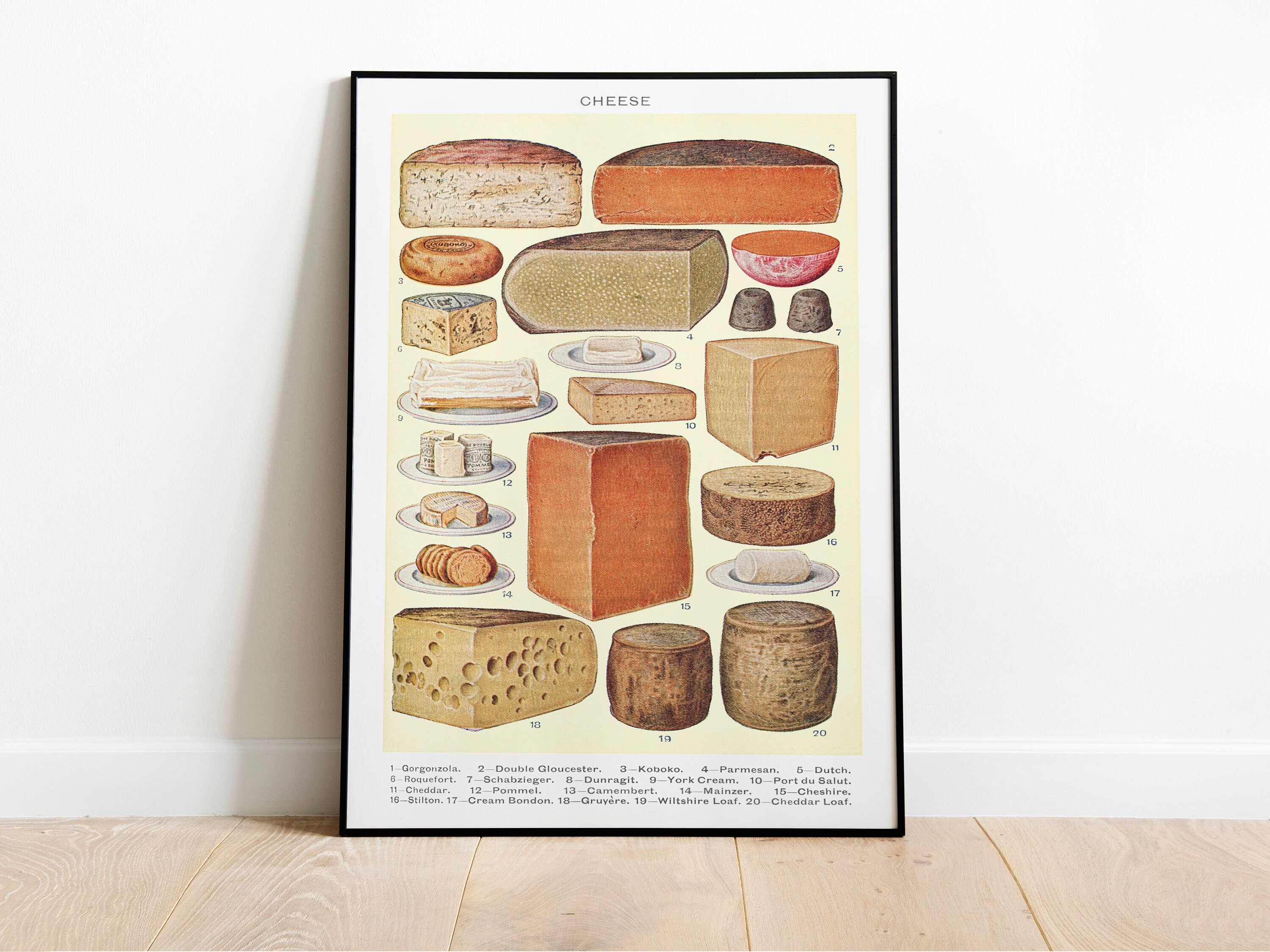 Cheese Printable Poster for Kitchen Decor, Vintage Illustration of ...