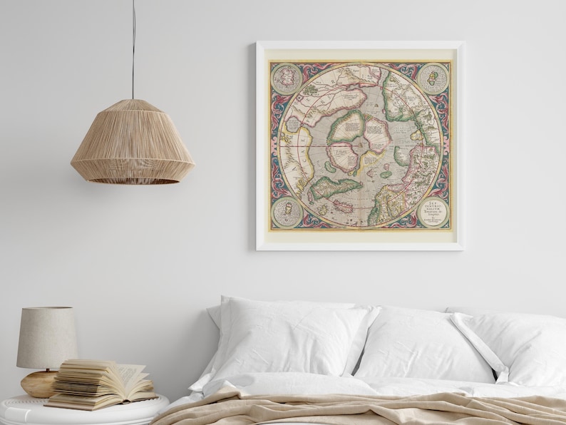 Mapa antigo do Ártico, Mapa do Polo Norte de Mercator de 1595, Mapa da ...