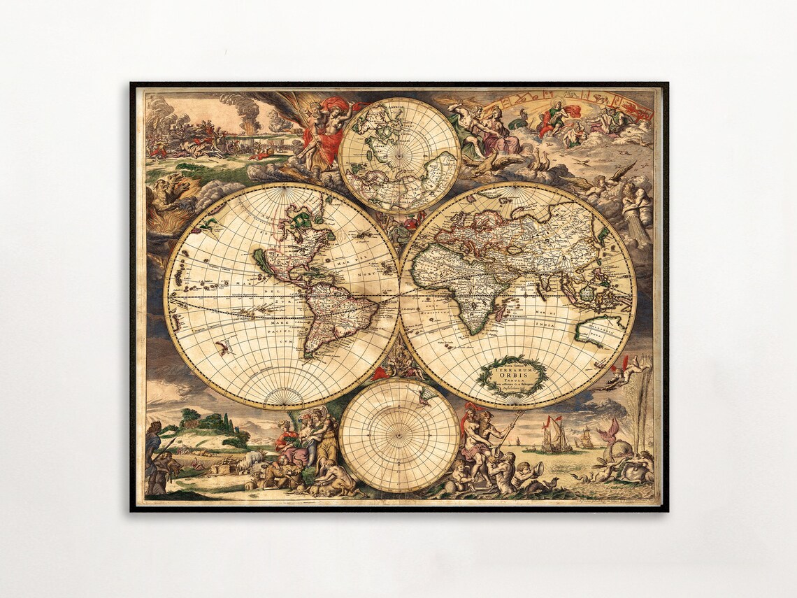 Antique World Map Ca 1668 Printable File, Vintage Map Print, Antique Cartography, Vintage ...