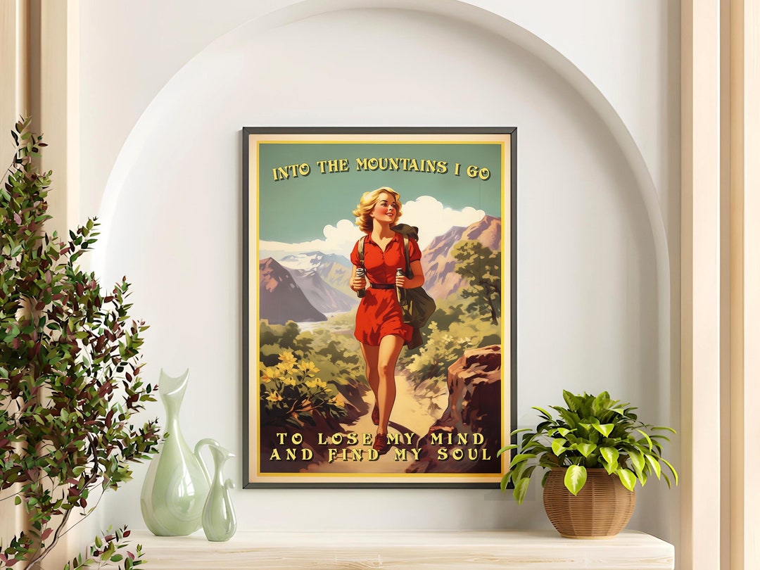 Vintage Hiking Poster Trecking Print Trail Walk Printable Retro ...