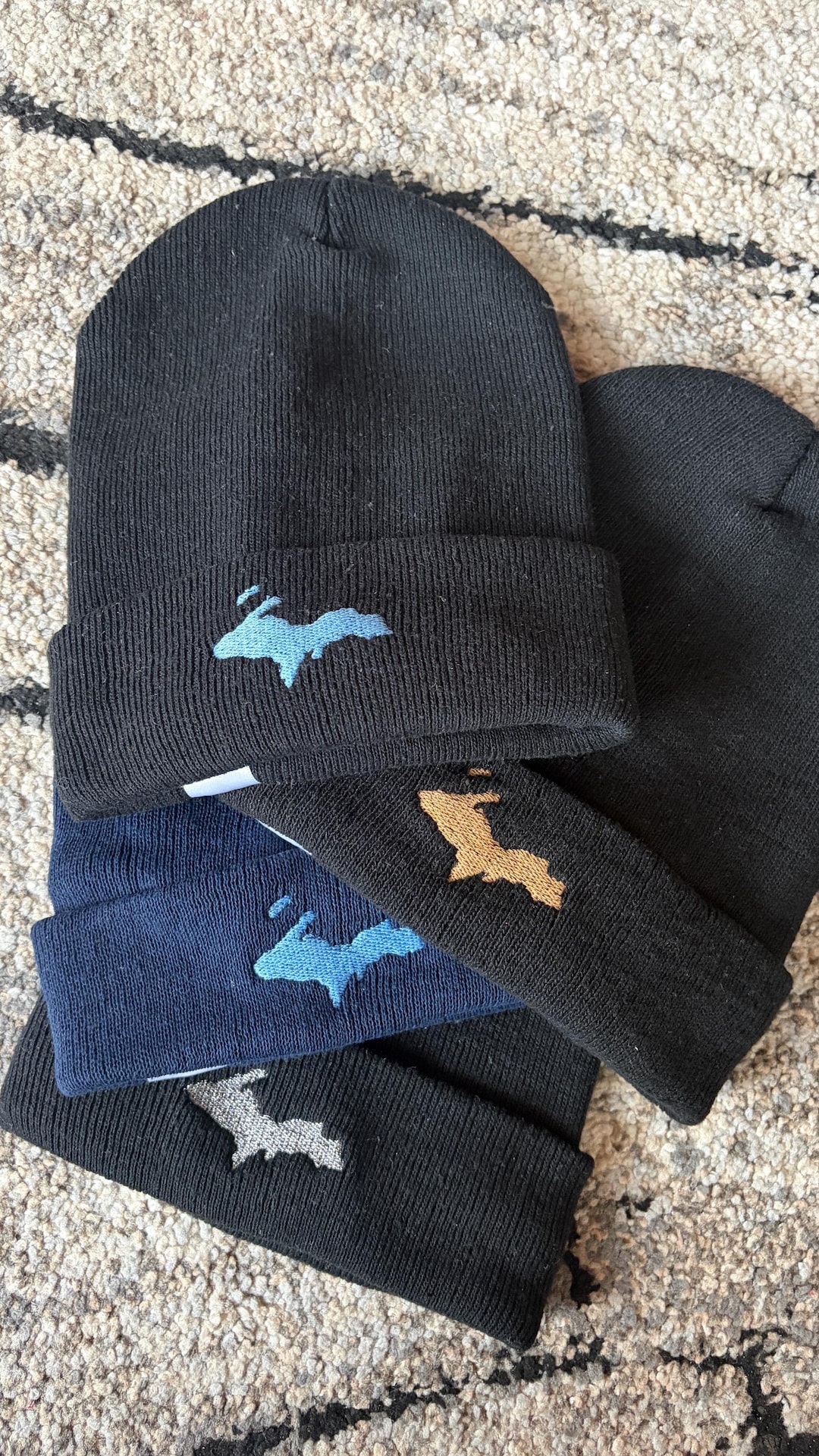Knit Beanie Hat With Embroidered Upper Peninsula of Michigan Including ...