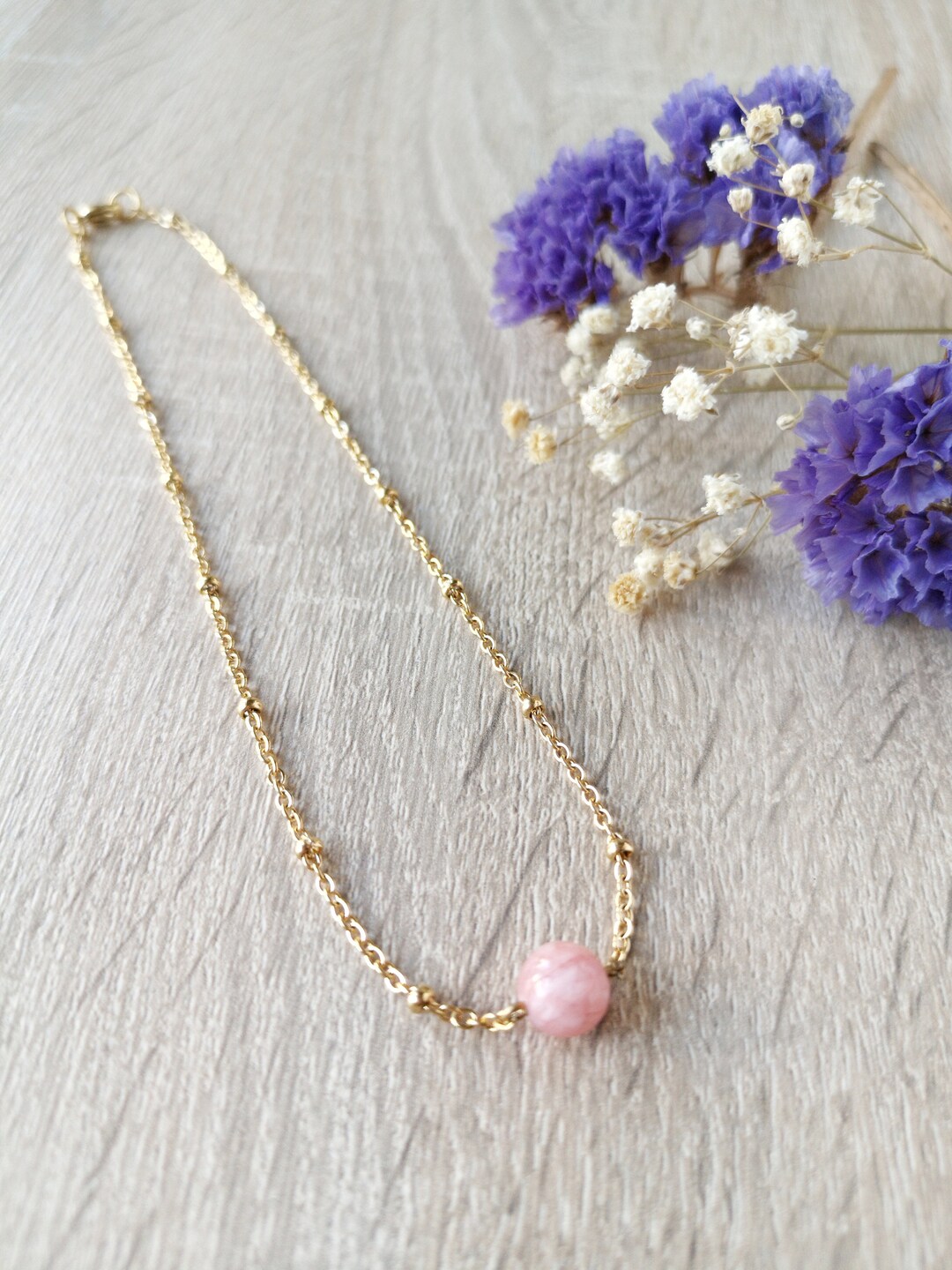 Single Bead Necklace, Pink Bead Necklace, Dainty Pink Necklace ...