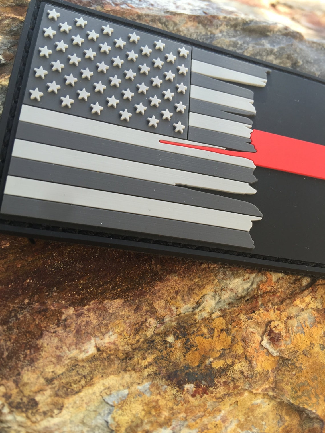 Subdued Tattered American Flag Thin Red Line PVC Patch - Etsy