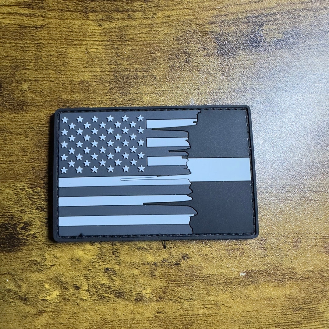 Subdued Tattered American Flag Thin Silver Line PVC Patch - Etsy