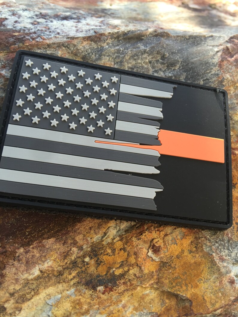 Subdued Tattered American Flag Thin Orange Line PVC Patch - Etsy