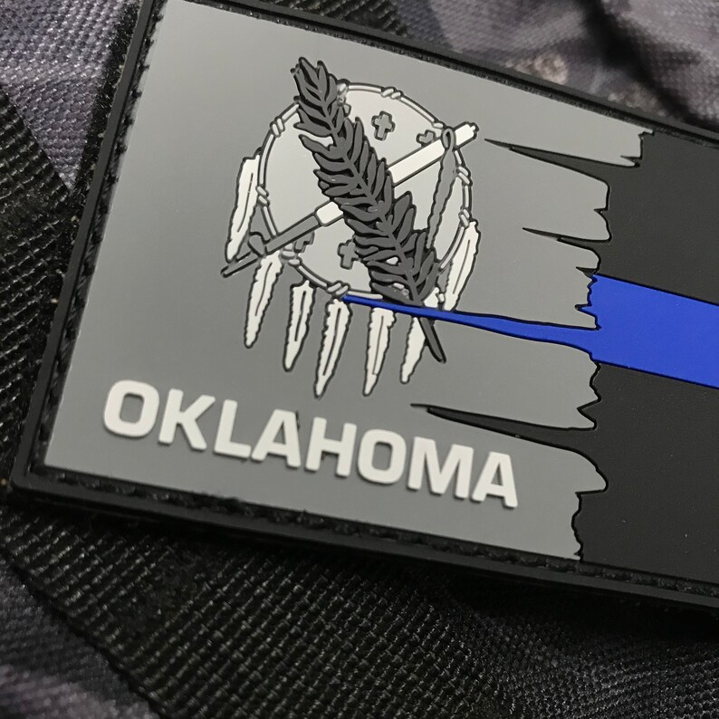 Subdued Tattered Oklahoma State Flag Thin Blue Line PVC Patch - Etsy