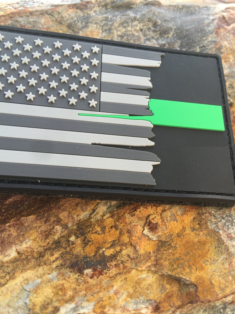 Subdued Tattered American Flag Thin Green Line PVC Patch | Etsy