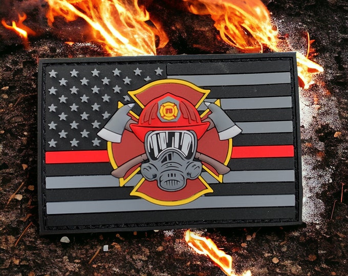 Thin Red Line Firefighter Helmet American Flag PVC Patch - Etsy