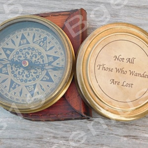 Personalized Nautical Compass, Wooden Box or Leather Pouch, Perfect ...
