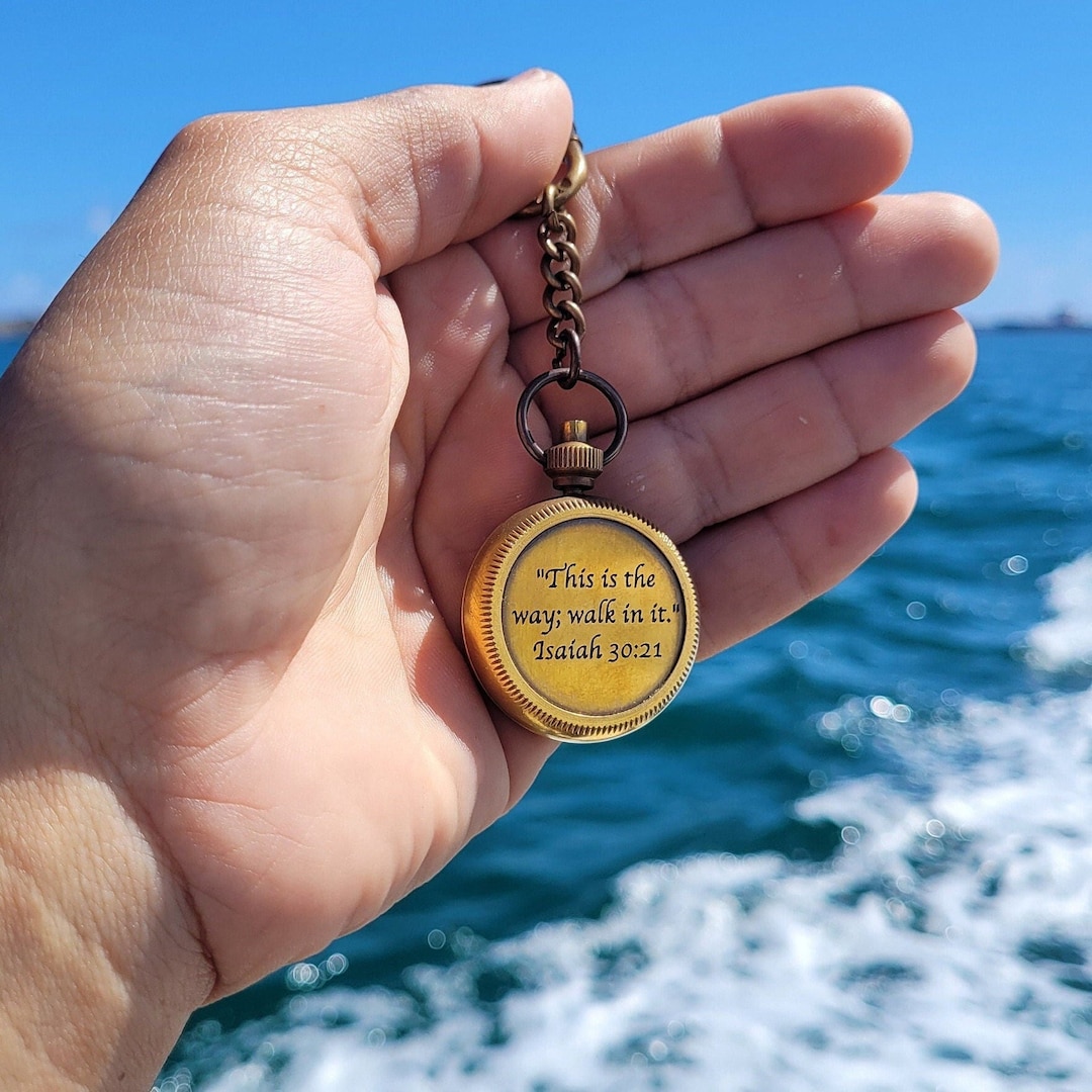 Compass Keychain - Personalized Compass - Engraved Compass - Brass ...