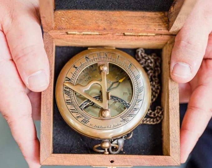 Personalized Genuine Brass Compass With Leather Pouch or Wood Box ...