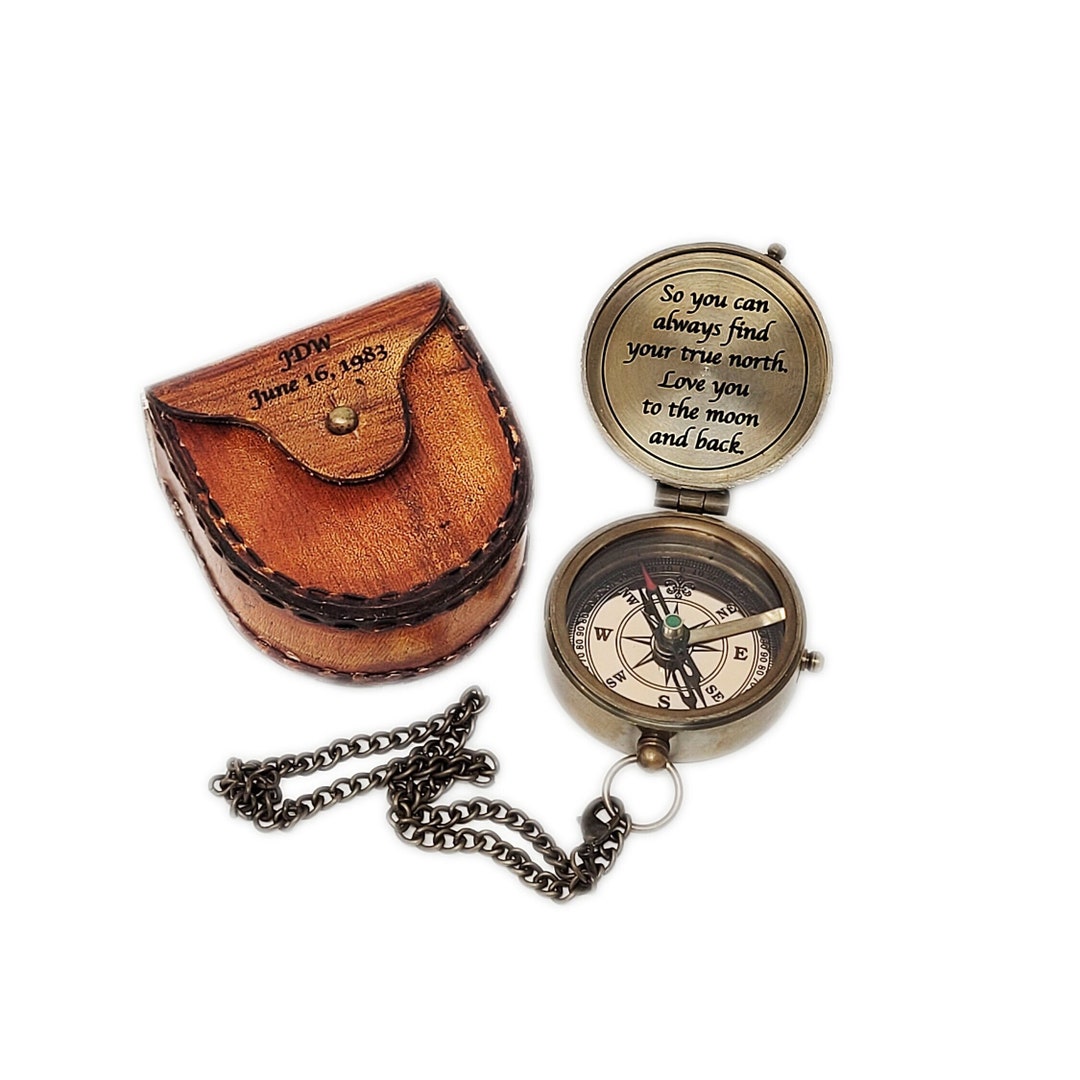 Personalized Nautical Compass, Chain and Leather Pouch Included ...