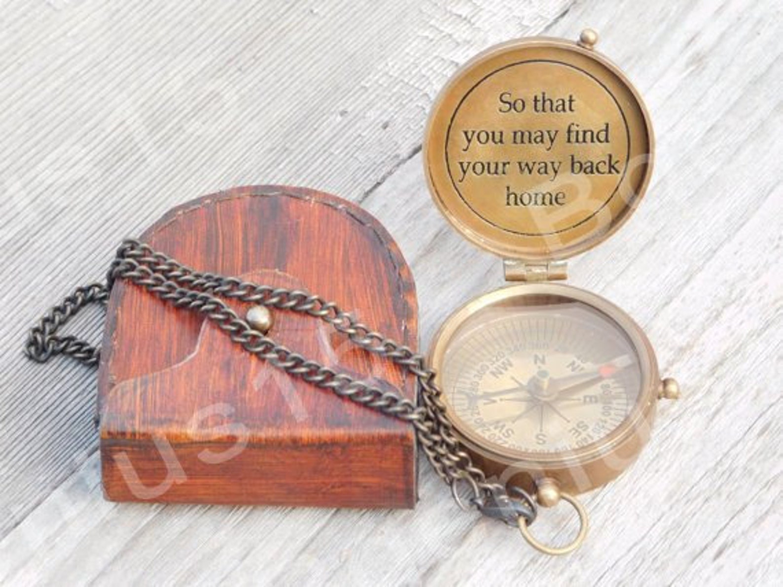 Personalized Nautical Compass Chain and Leather Pouch | Etsy