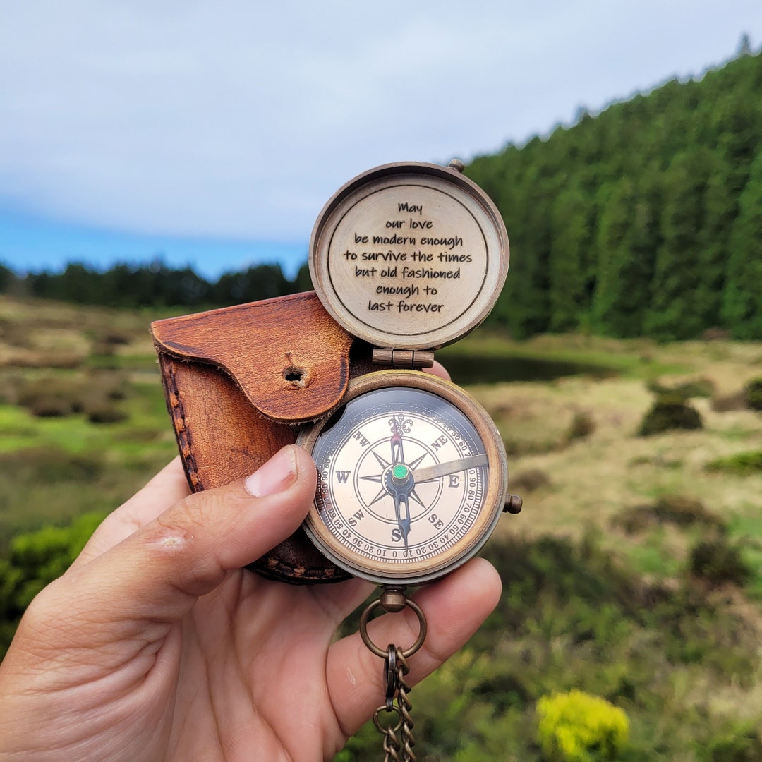 Handwriting Brass Compass, Engraved Compass, Working Compass, Hiking ...