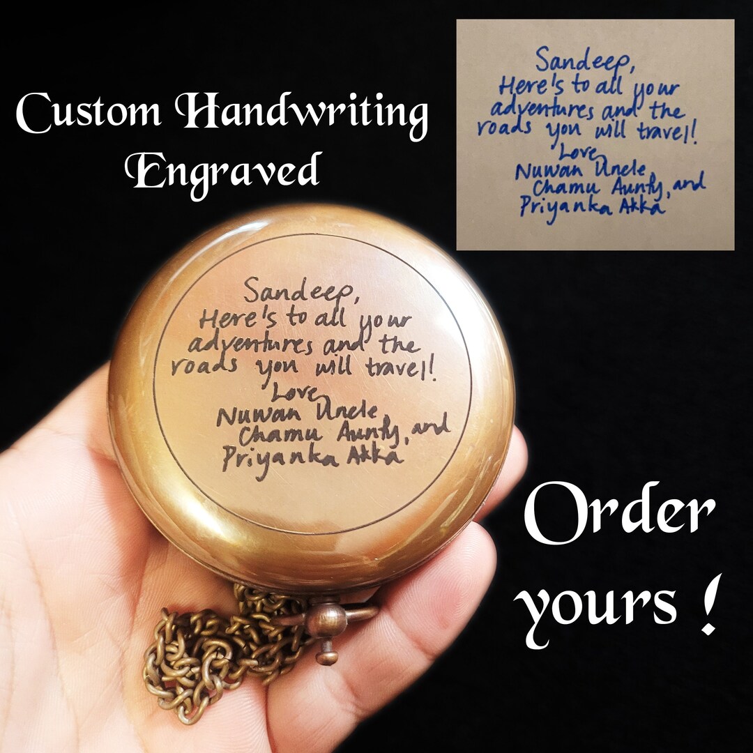 Compass Gift Handwriting Compass Engraved Compass Memorial - Etsy