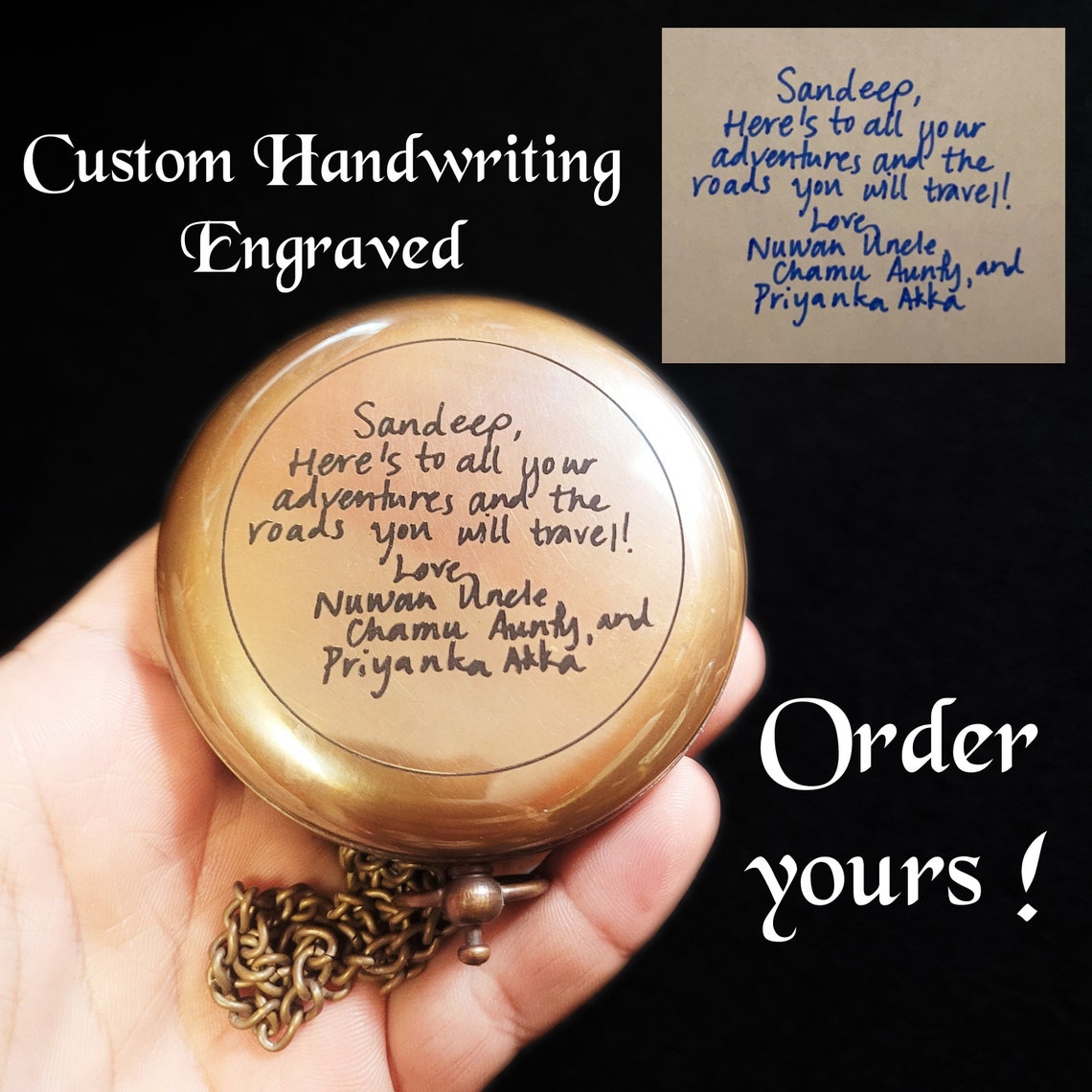 Compass Gift Handwriting Compass Engraved Compass Memorial - Etsy