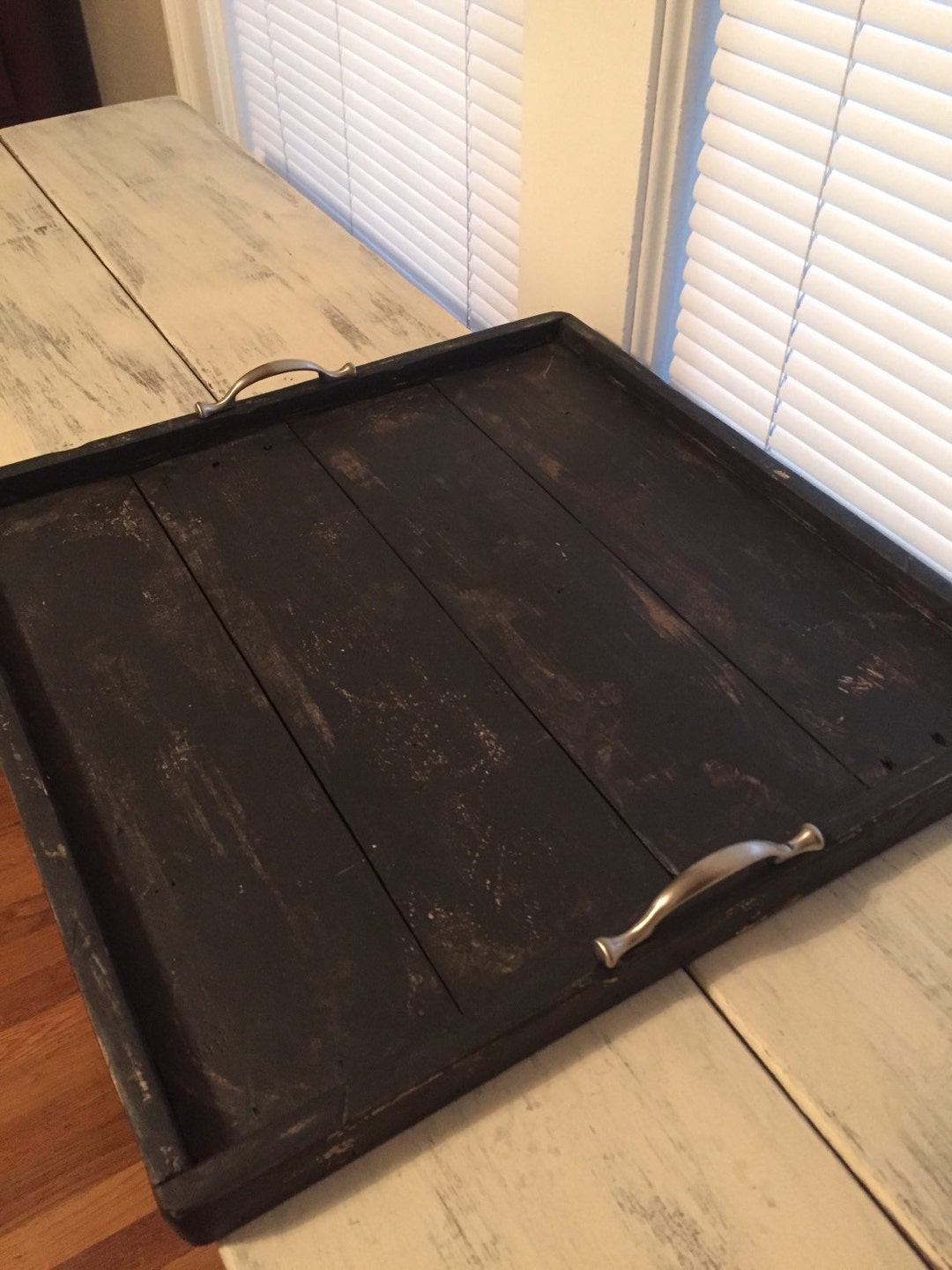 Black Distressed Ottoman Serving Tray Handmade Handpainted - Etsy