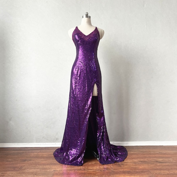 Purple Sequin Prom Dress - Etsy