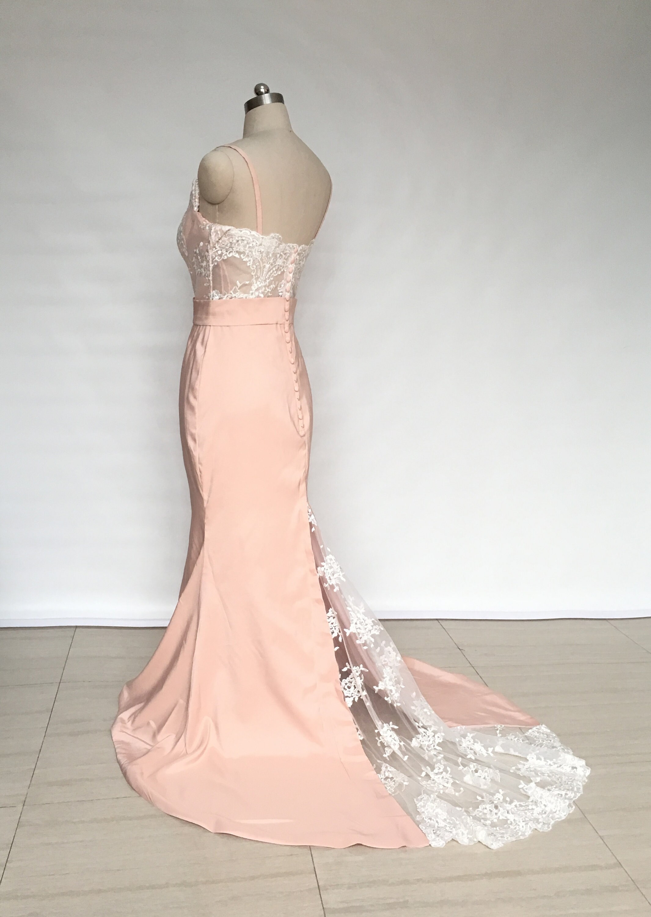 Spaghetti Straps Ivory Lace Pearl Pink Satin Long Bridesmaid - Etsy