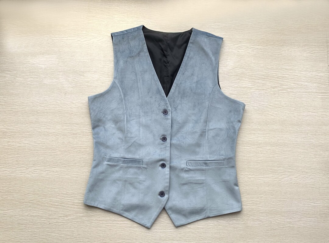 Womens Vest Dusty Blue Velvet Wedding Prom Waistcoat V-neck 2 Pockets 4 ...