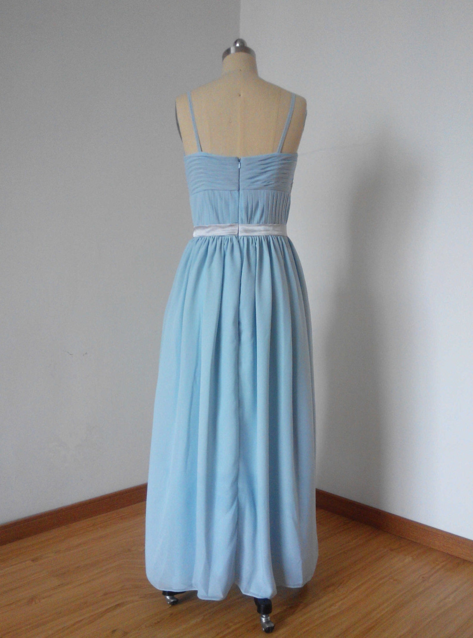 Spaghetti Straps Light Blue Chiffon Long Junior Bridesmaid - Etsy