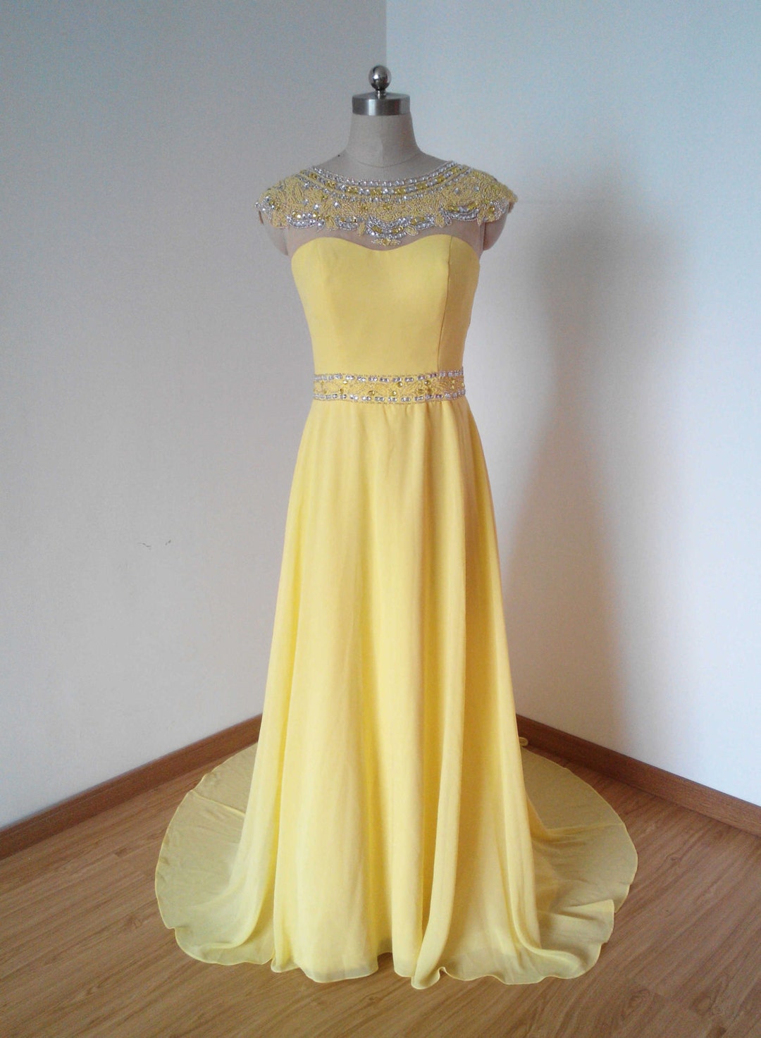 Long Prom Dress, Prom Dress, V-back Prom Dress, Yellow Prom Dress ...