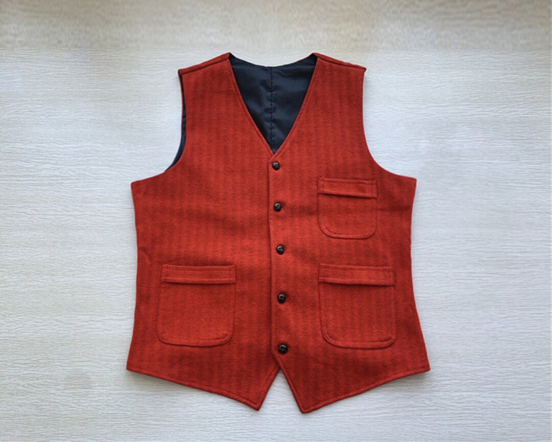 Red Men's Vest Wedding Waistcoat Herringbone Tweed V-neck - Etsy