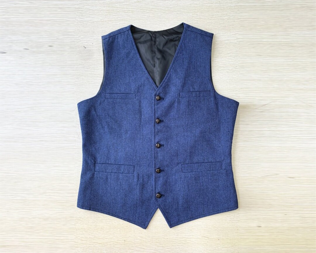 Dusty Blue Men's Vest for Wedding Waistcoat Formal Herringbone Tweed V ...
