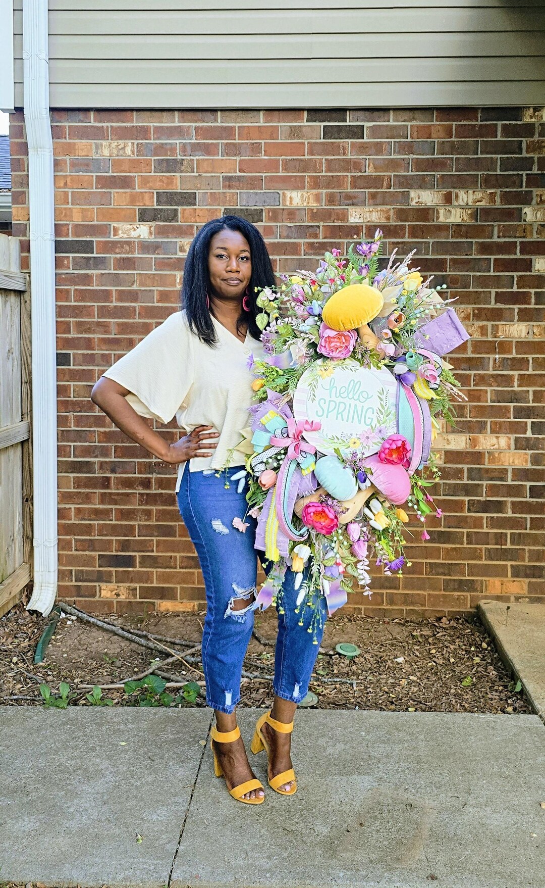 HELLO SPRING Wreath for Front Door, Extra Large Spring Swag, MUSHROOM ...